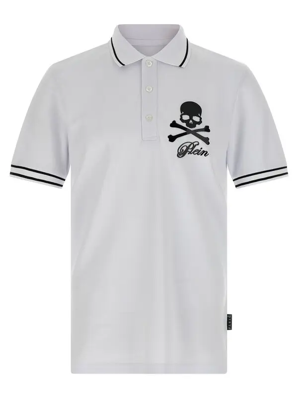 Philipp Plein Skull & Bones' Polo Shirt - White/black