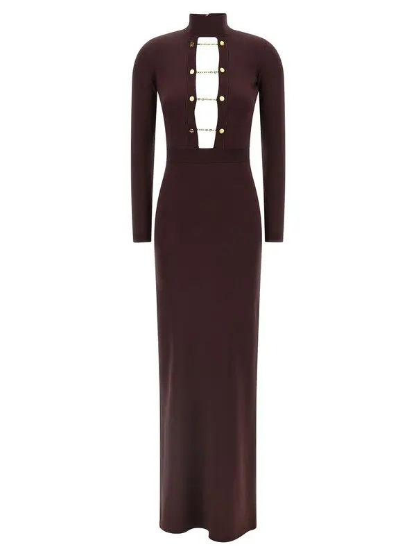 Elisabetta Franchi Long Sleeve Knit Dress - Bordeaux