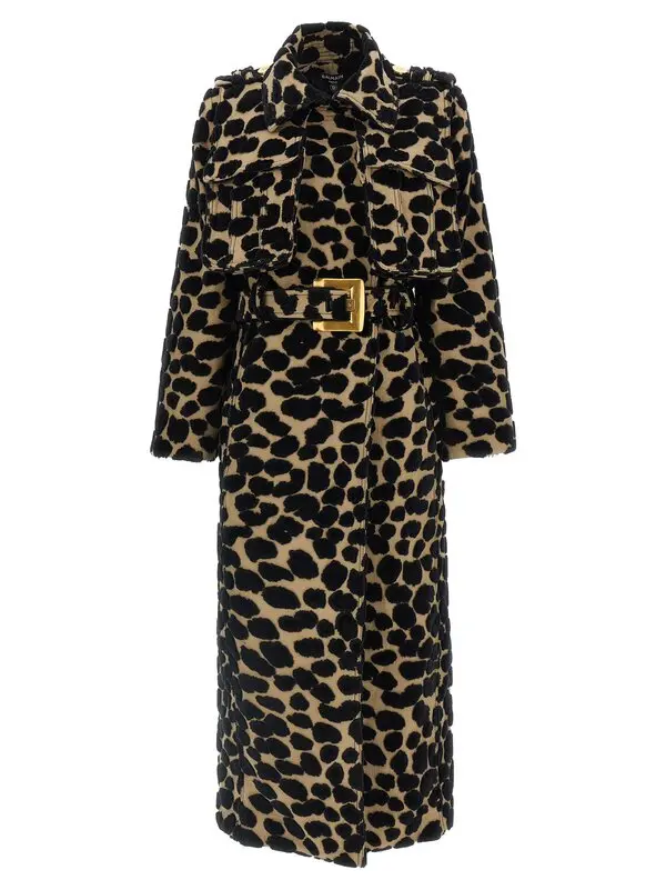 Balmain Leopard Jacquard Trench Coat - Multicolor
