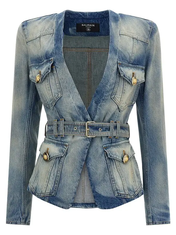 Balmain Single-breasted Denim Blazer - Light Blue
