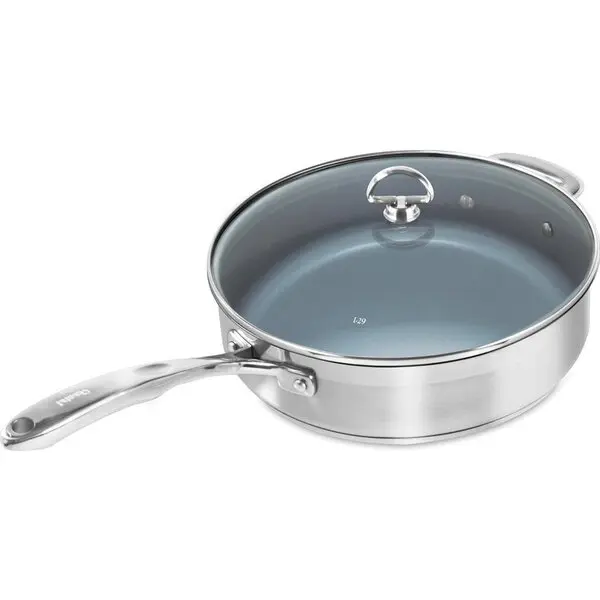 CHANTAL Induction 21 Saute Pan W/ Ceramic Coating & Glass Lid - Silver