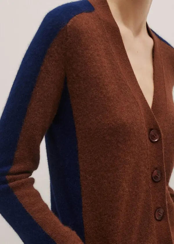 ME+EM Contrast Panel Relaxed Cardigan - Burnt Caramel/indigo Blue