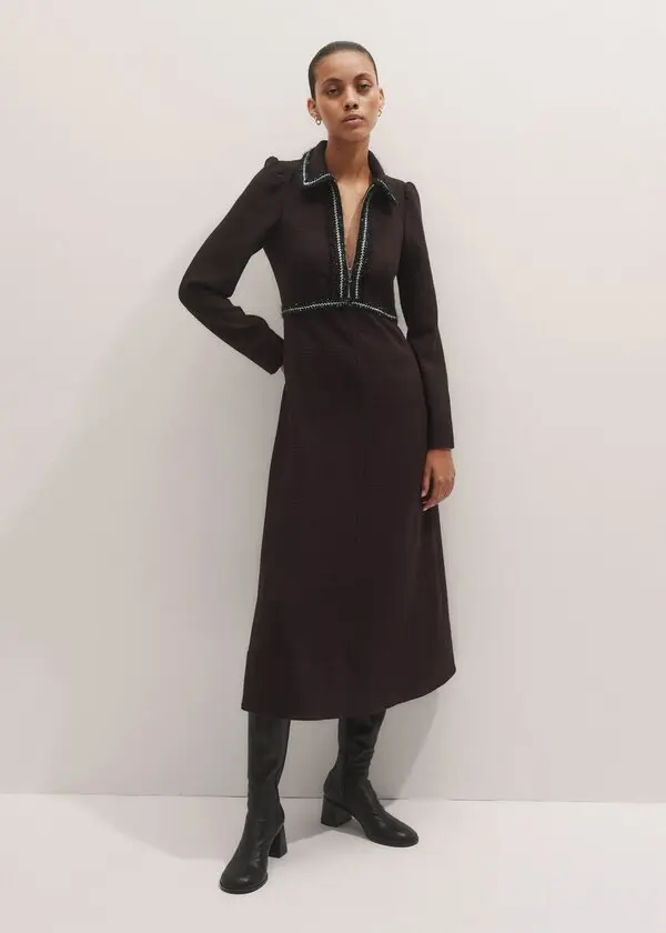 ME+EM Textured Midi Dress - Warm Chocolate