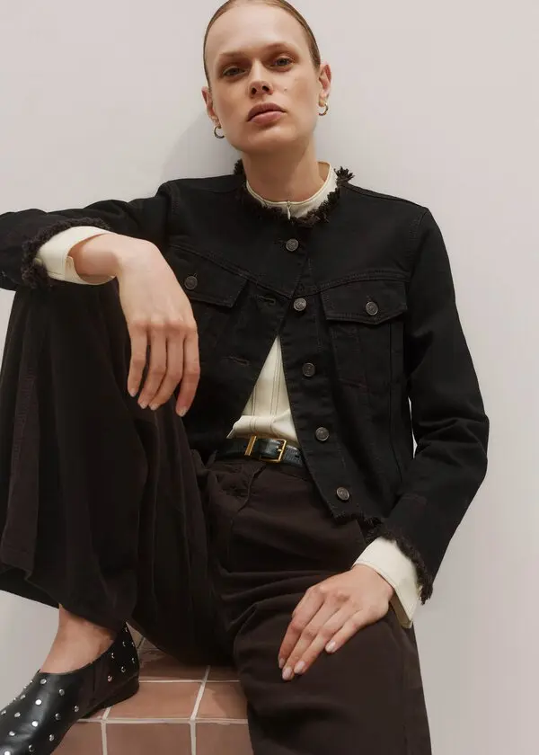 ME+EM Collarless Fray Denim Jacket