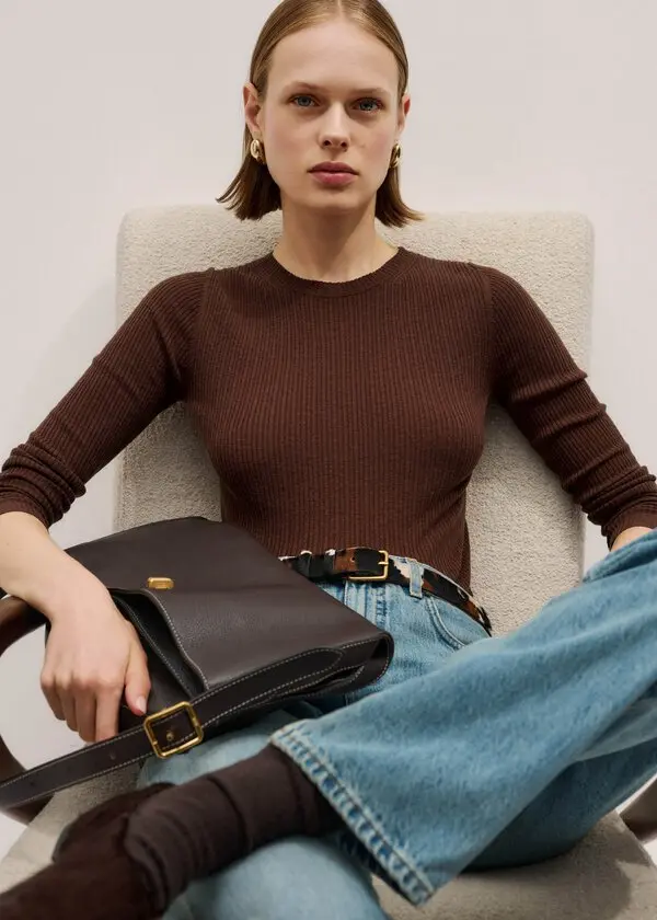 ME+EM Merino Cashmere Ribbed Layering Jumper - Chestnut Brown