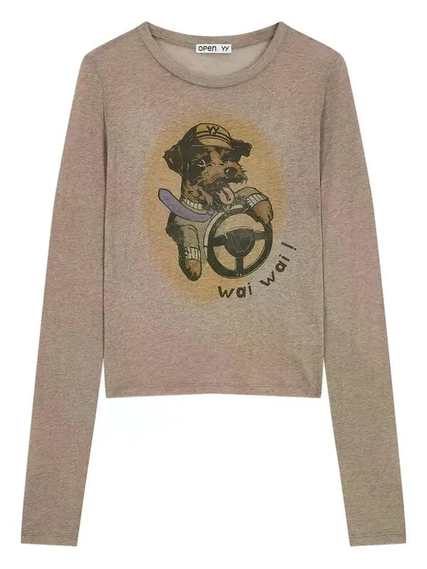 OPEN YY Dog-print Long-sleeved T-shirt
