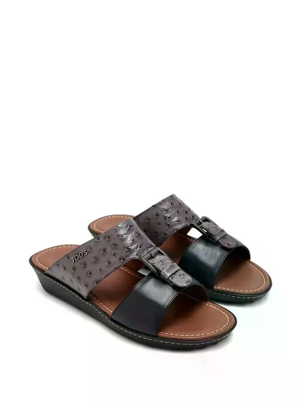 TOD'S Ostrich-effect Leather Wedge Sandals
