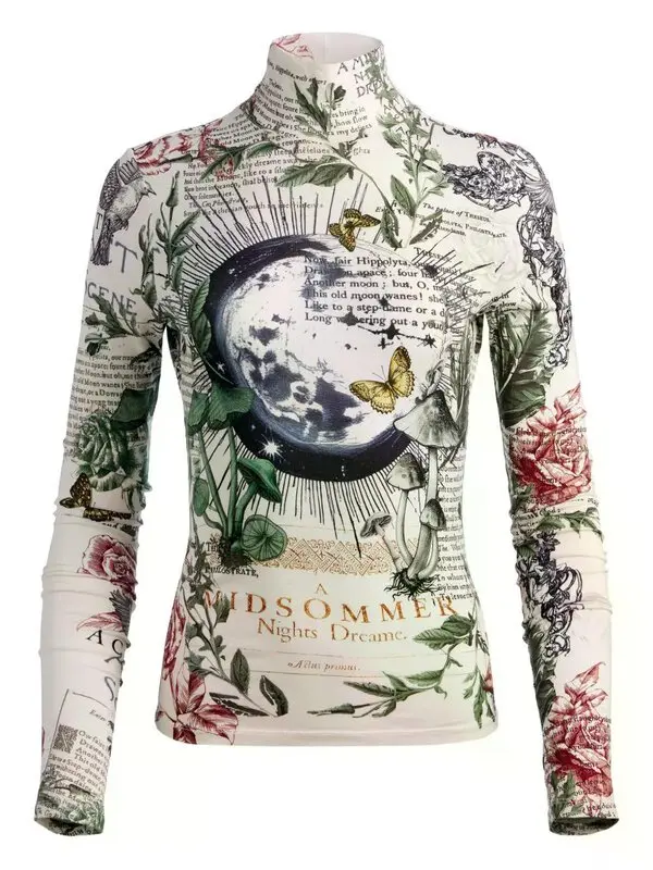 Alice + Olivia Graphic-print Turtleneck Top - White