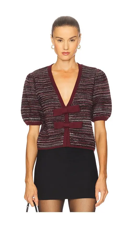 525 Elaine Marled Bow Cardigan - Oxblood Multi