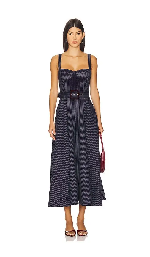 Cara Cara Calypso Midi Dress - Navy Chalk Stripe