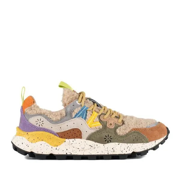 FLOWER MOUNTAIN Yamano Suede And Teddy Bear Sneakers - Beige, Gray, Green
