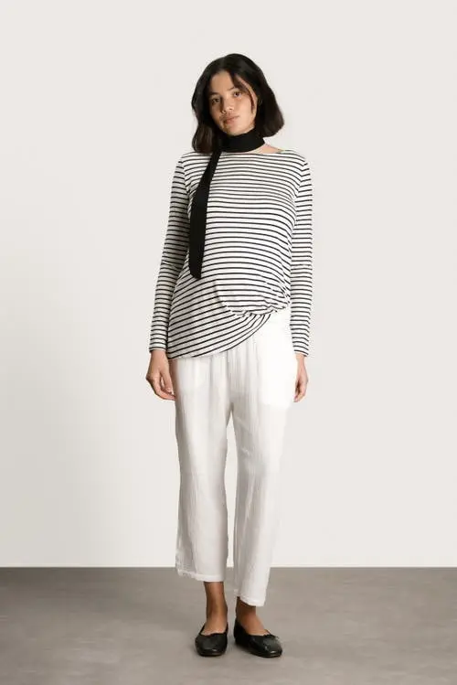 NOM MATERNITY Nicolette Boatneck Tee - Navy Stripe
