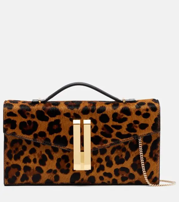DEMELLIER Vancouver Leopard-effect Calf Hair Clutch - Brown