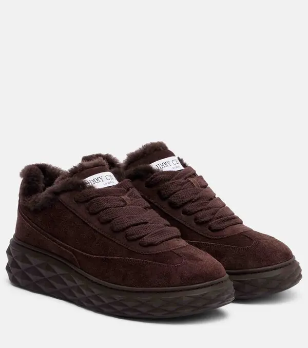 JIMMY CHOO Diamond Maxi Shearling-trimmed Sneakers - Brown