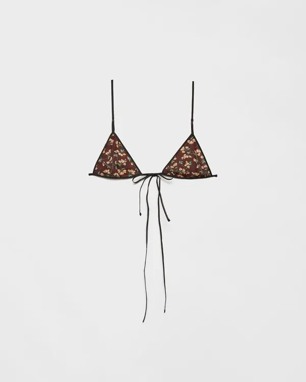 Prada Floral Print Georgette Bra - Ebony