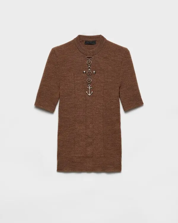 Prada Wool Crew-neck Sweater With Studs - Rust