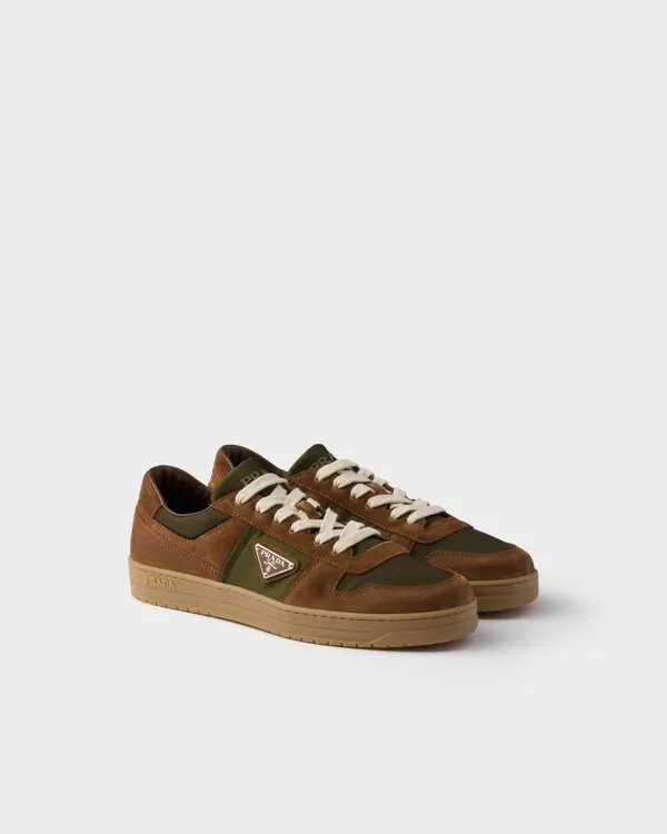 Prada Downtown Re-nylon And Suede Sneakers - Cocoa Brown/moss Green