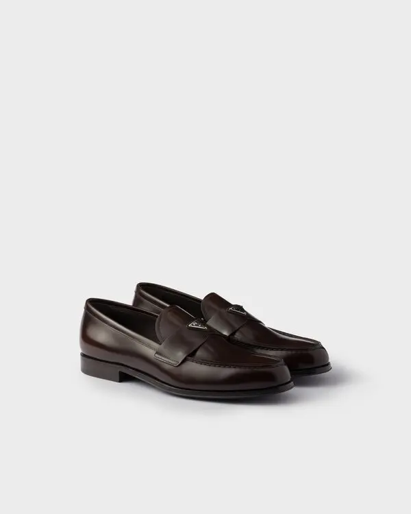 Prada Brushed Leather Loafers - Sienna