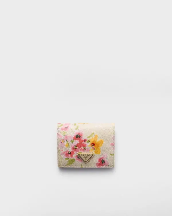 Prada Small Floral-print Saffiano Leather Wallet - Waxy White