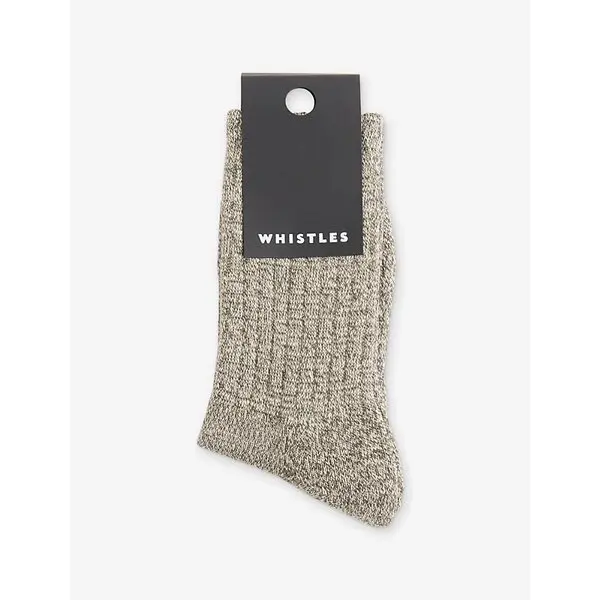 Whistles Chunky Marl Ankle Socks - Khaki/olive