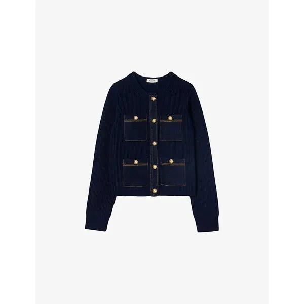 Sandro Denim-pocket Wool Cardigan - Navy Blue