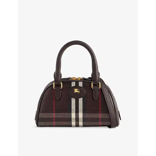 Burberry Mini Highlands Bowling Cotton-Blend Cross-Body Bag - Mahogany ...