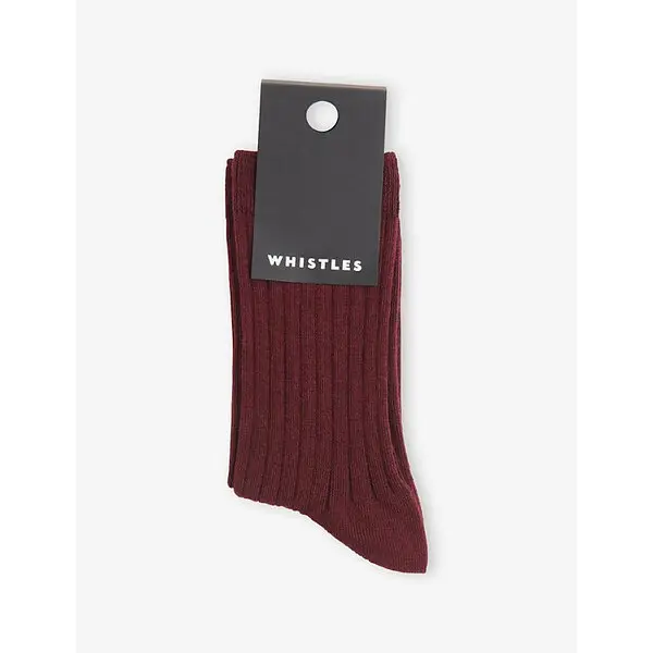 Whistles Classic Ribbed Stretch-cotton Socks - Plum/claret