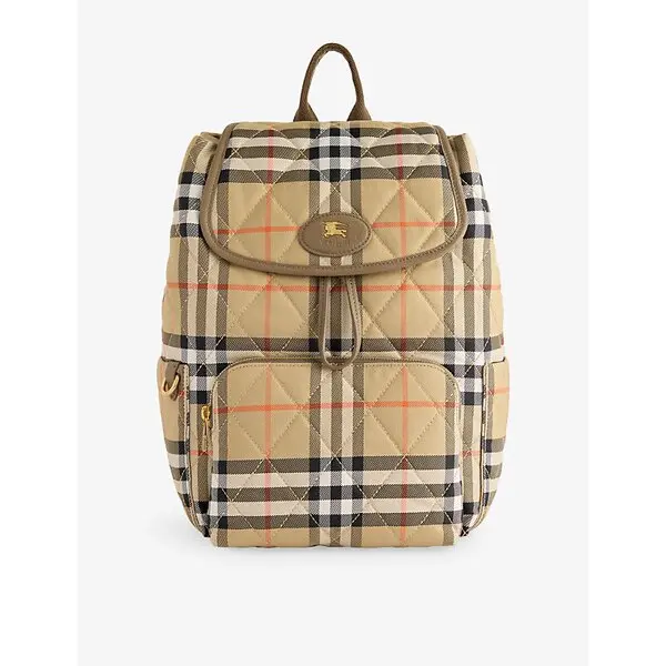 Burberry Horseshoe Check Woven Backpack - Sand