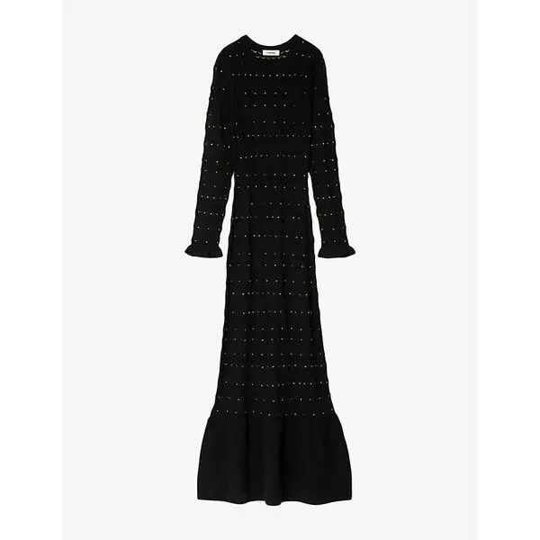 Sandro Rhinestone-embellished Knitted Wool-blend Maxi Dress