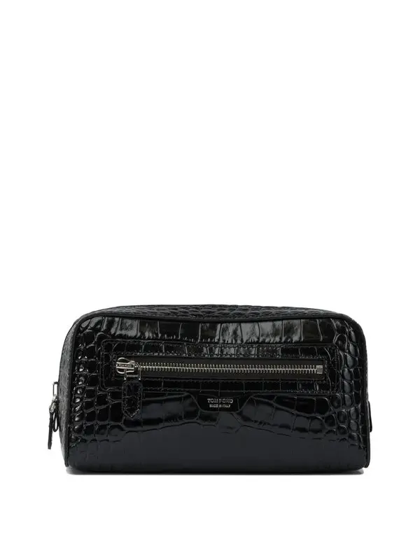 TOM FORD Crocodile Print Leather Beauty Case - Black