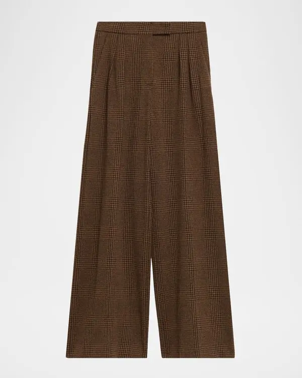 Max Mara Ponza Check Wool Wide-leg Trousers - Brown