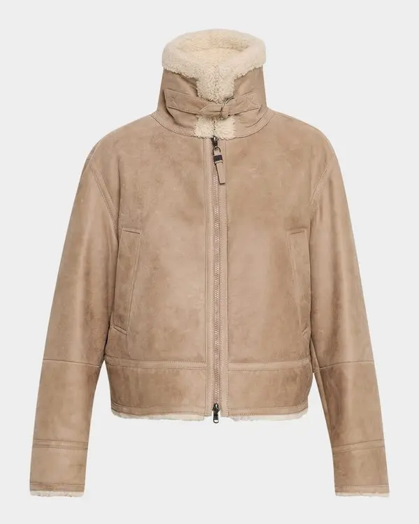 Brunello Cucinelli Shearling Lined Suede Jacket