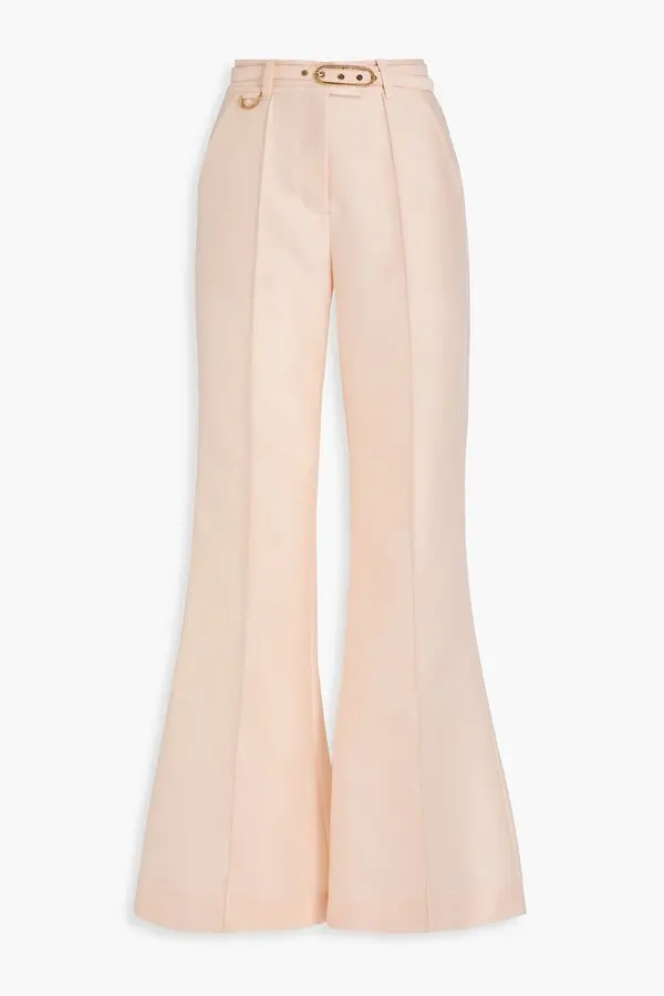 Zimmermann Belted Wool And Silk-blend Wide-leg Pants