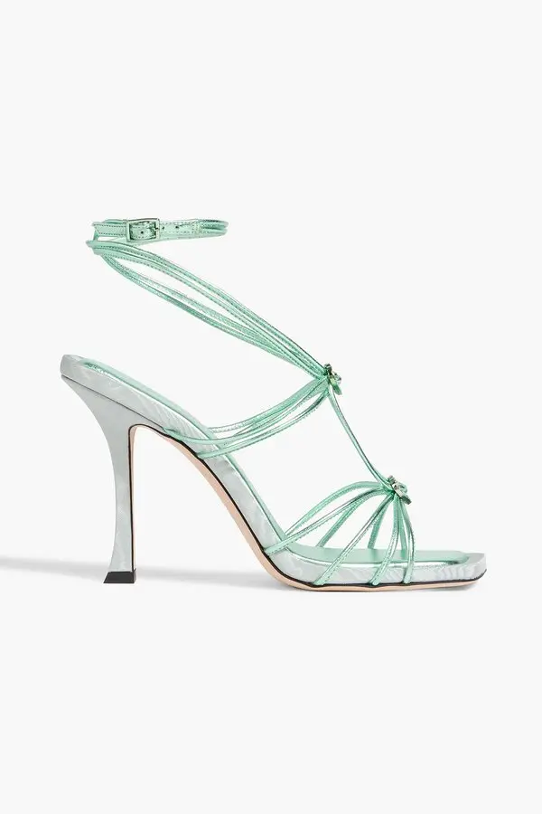 JIMMY CHOO Indiya 100 Crystal-embellished Metallic Leather Sandals