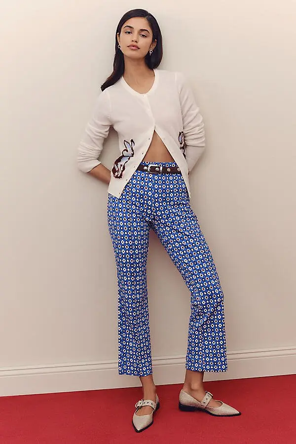 Maeve Printed Kick-flare Pull-on Pants - Blue Pattern
