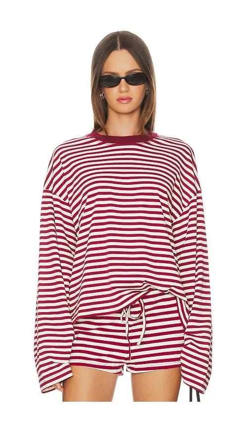 Lioness Bloom Long Sleeve Top - Wine Stripe