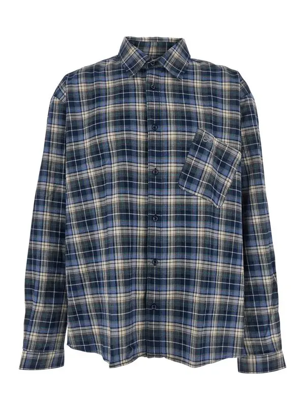 ERL Shirt With Check Pattern And Logo Lettering On The Back In Flannel - Blue
