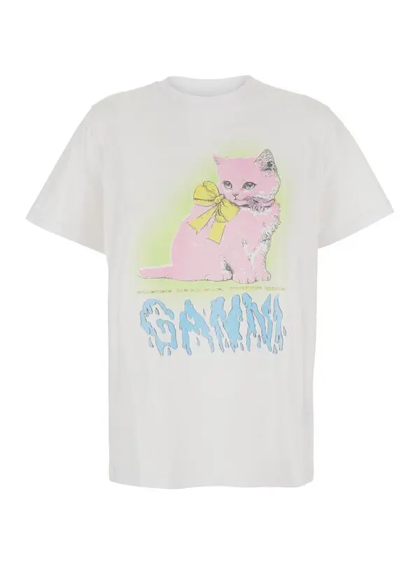 GANNI Crewneck Cotton Jersey T-shirt With Logo
