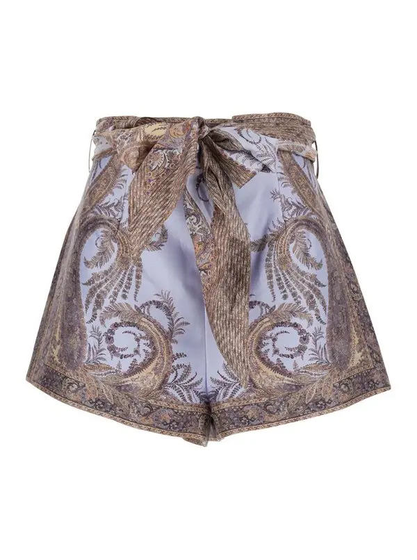 Zimmermann Silk And Cotton Paisley Print Shorts With Belt - Multicolor