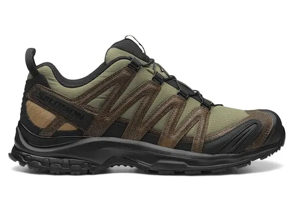 SALOMON Xa Pro 3d Distressed Leather Sneakers - Dark Earth/black/deep Lichen Green