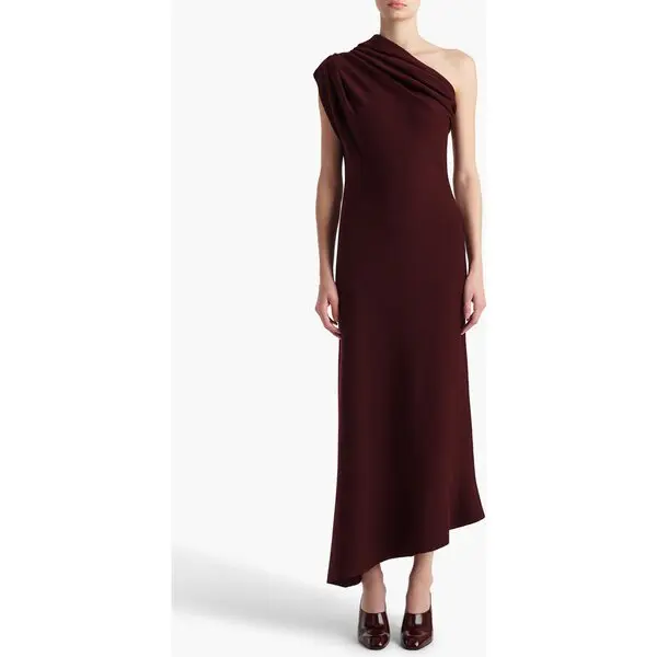 Khaite Coast One-shoulder Wool-blend Dress - Jam
