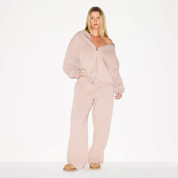 SKIMS Boyfriend Fleece Zip Up Hoodie - Light Fawn