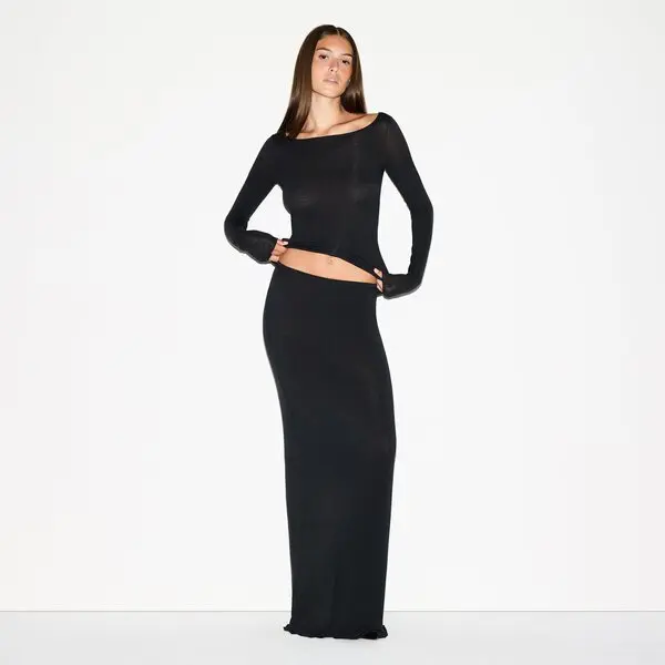 SKIMS Sheer Modal Long Skirt - Onyx