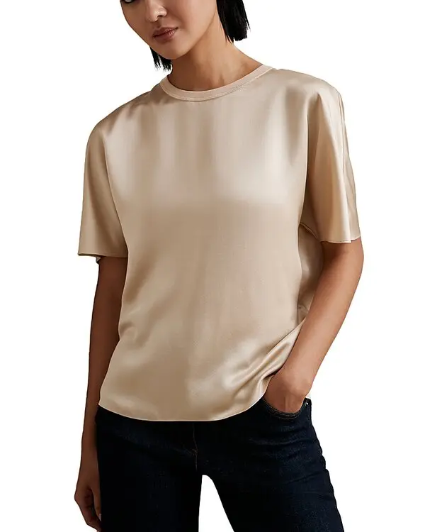 REISS Lena Silk Top - Champagne