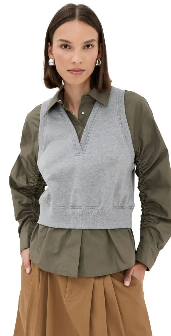 3.1 Phillip Lim Ruched Shirt With Combo Vest