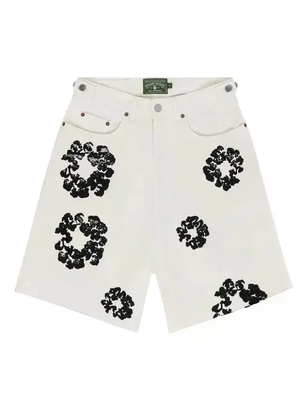 DENIM TEARS Wreath-print Denim Shorts
