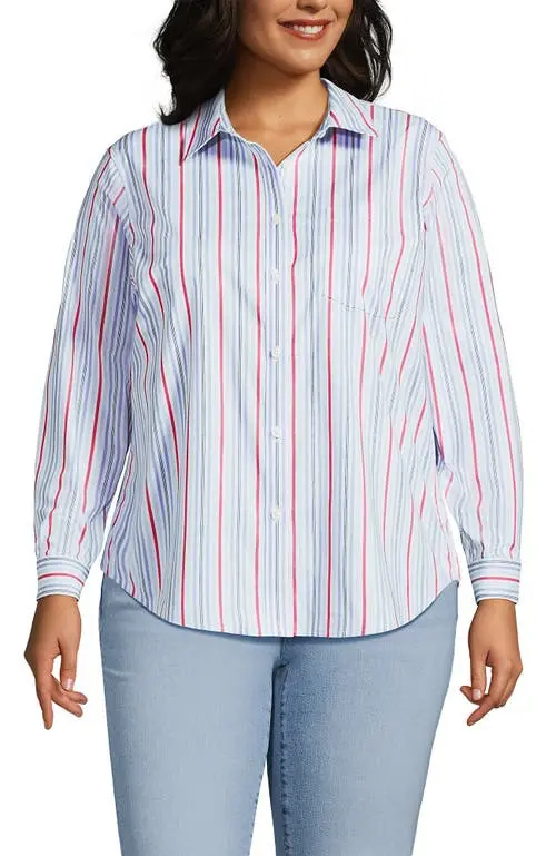 LANDS' END Cooling Button-front Shirt - Bermuda Blue Multi Stripe