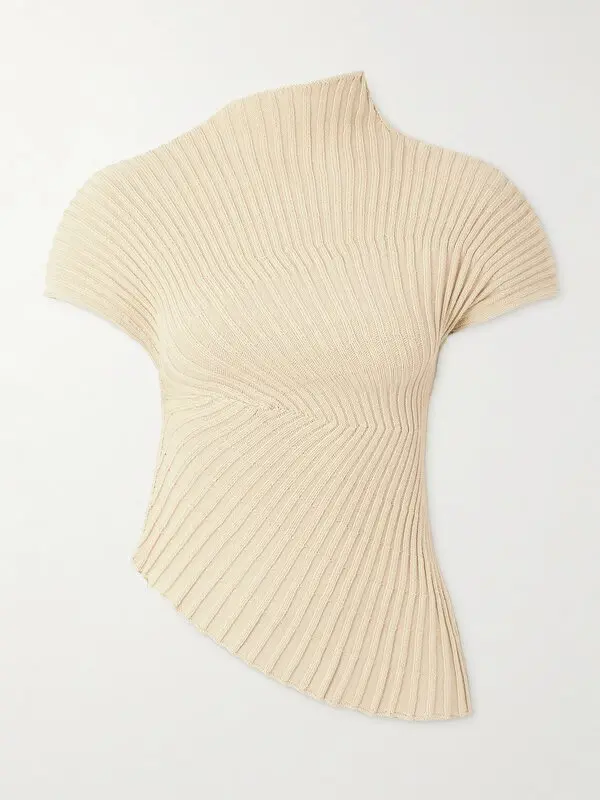 Cult Gaia Annemie Asymmetric Ribbed Cotton Top - Neutrals