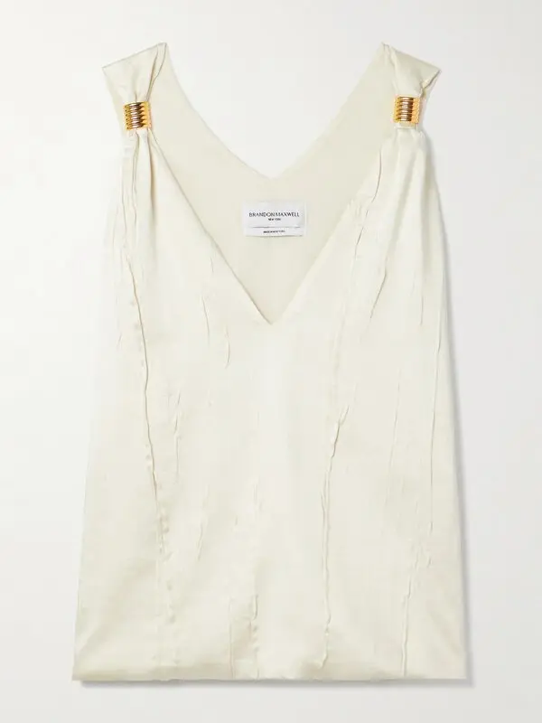 Brandon Maxwell The Drew Embellished Crinkled-satin Tank