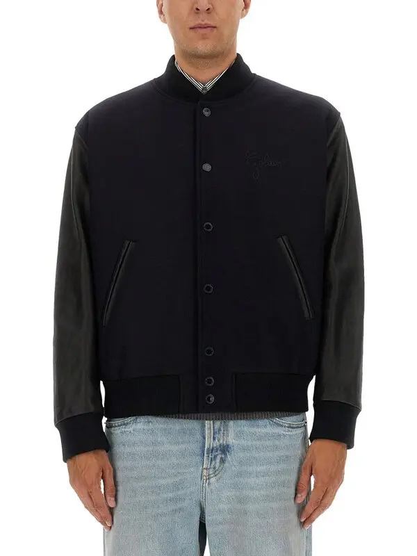 Golden Goose Wool Bomber Jacket With Leather Sleeves